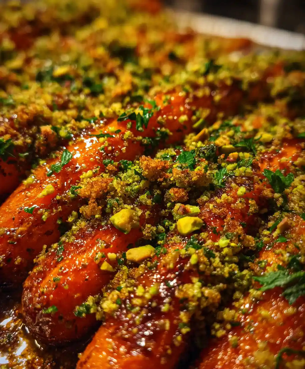 Baked Carrot Recipe With Spiced Date Syrup And Za'atar Pistachio Crumble