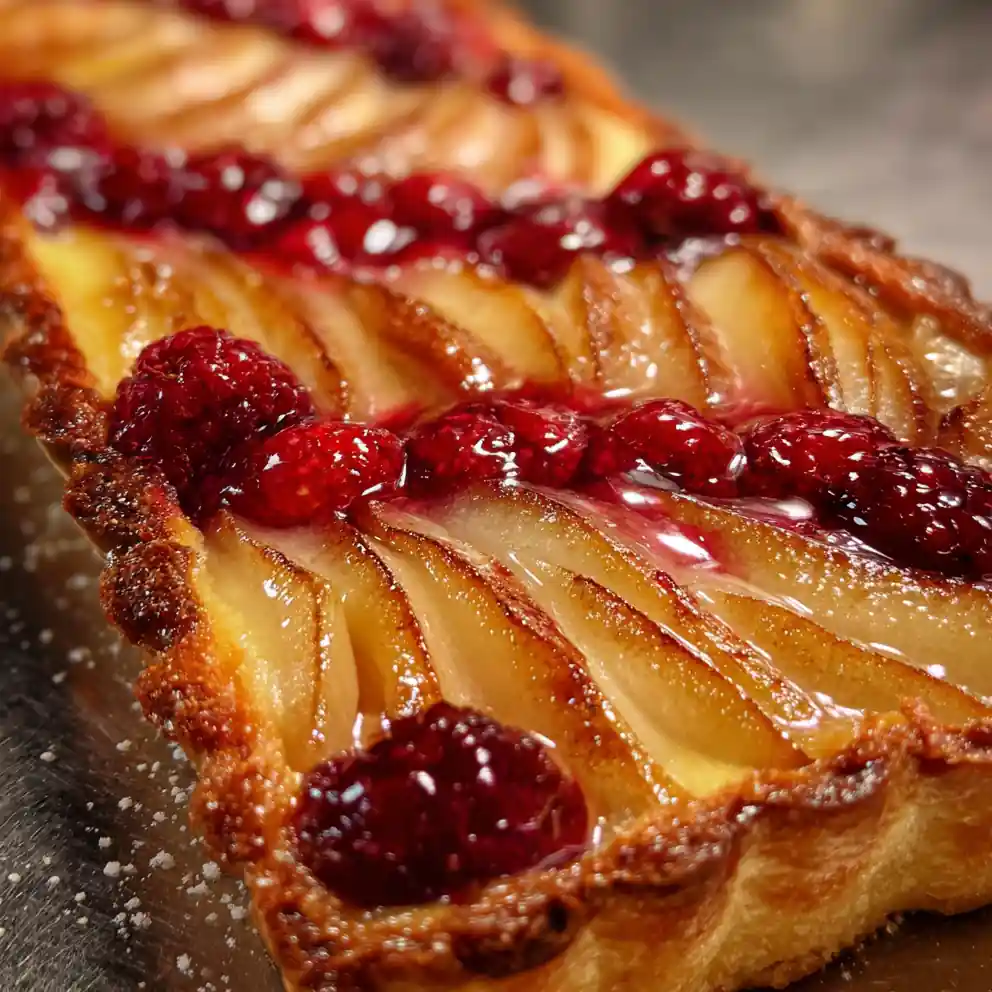 Frangipane Recipe Pear Fan With Raspberry Stripe