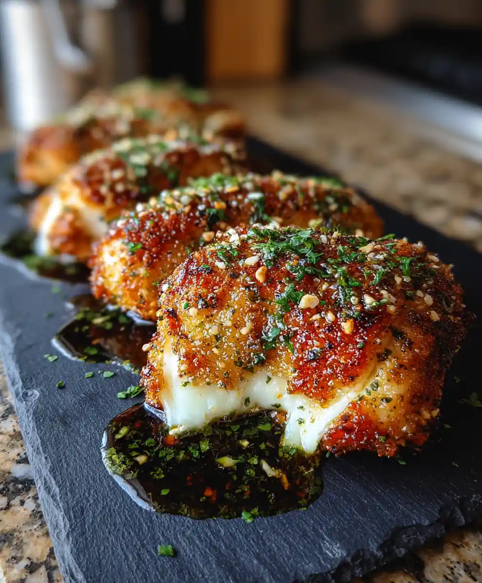 Crispy Smoked Turkey Wrapped Mozzarella Bites With Garlic Herb Drizzle